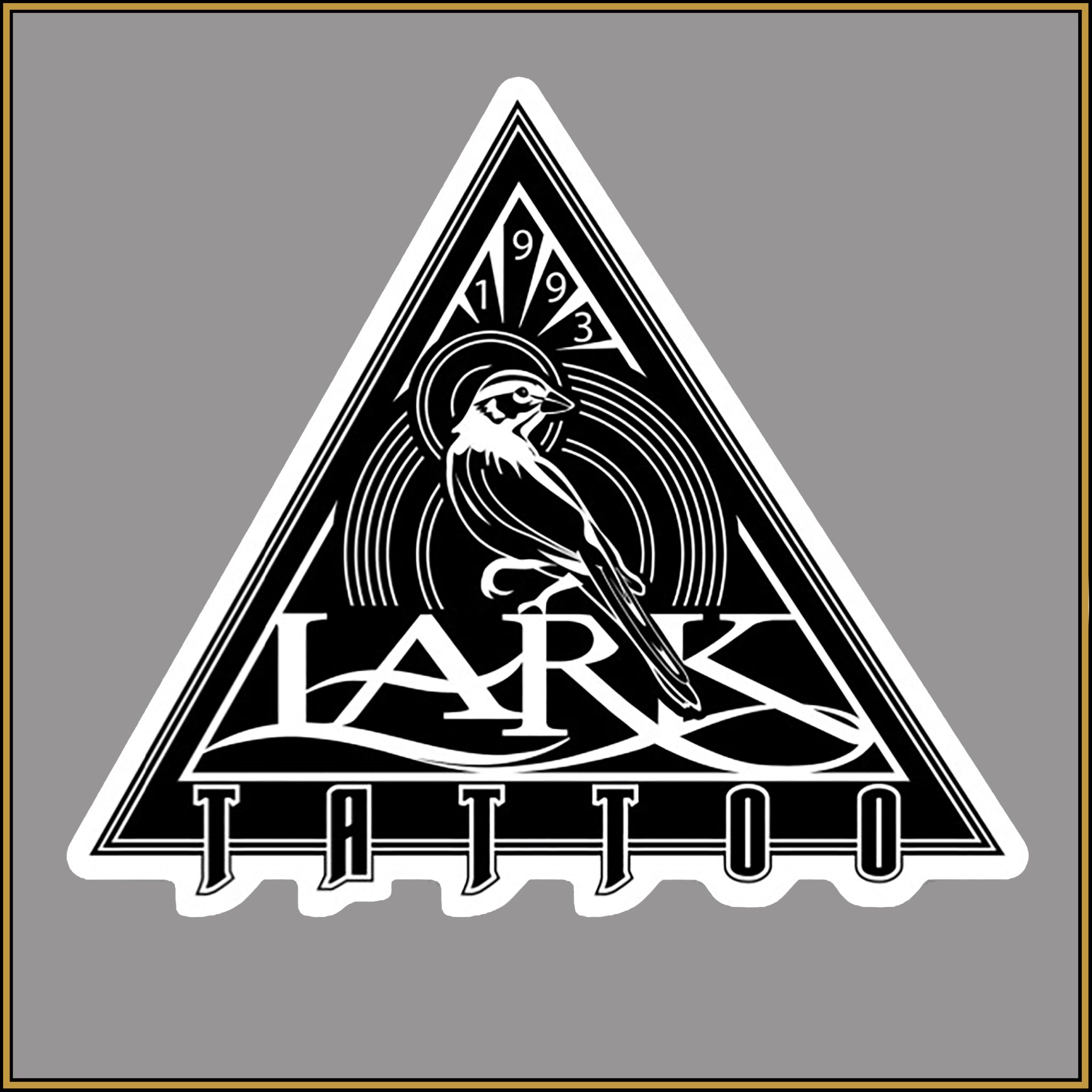 $2.00: 4 inch STICKER - Lark Tattoo Triangle Logo Die-Cut Sticker